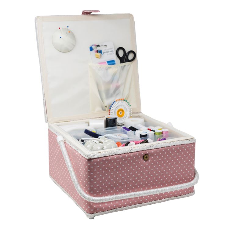 ExLarge Pink Dots Sewing Basket | Korbond