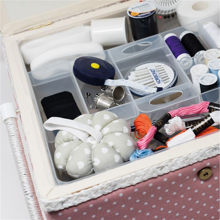 ExLarge Pink Dots Sewing Basket | Korbond